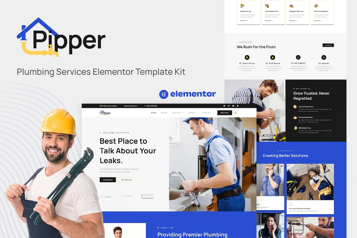 Шаблон Pipper 1.0 - Plumbing Services Elementor Template Kit для ...